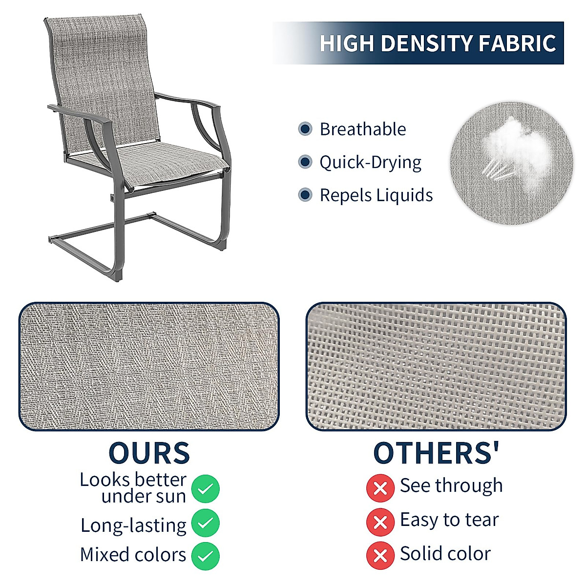 Amopatio Patio Chairs Set of 4, Outdoor Dining Chairs for All Weather, Breathable Garden Outdoor Furniture for Backyard Deck, Grey & White