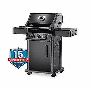 Napoleon Rogue 365 BBQ Grill, Black, Propane Gas - R365SBPK-1-OB - With Two Burners and Range Gas Side Burner, Barbecue Gas Cart, Folding Sideshelves, Instant Failsafe Ignition