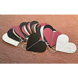 Bridal Shower Decorations Maroon Black/Wedding Decorations/Burgundy Valentine's Day Garland Decorations/Maroon Black Birthday Party Decorations Burgundy Black Heart Paper Garlands 2pcs