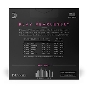 D'Addario Guitar Strings - NYXL Electric Guitar Strings - NYXL0942-3P - Unrivaled Strength, Tuning Stability, Enhanced Mid-Range - For 6 String Guitars - 09-42 Super Light, 3-Pack