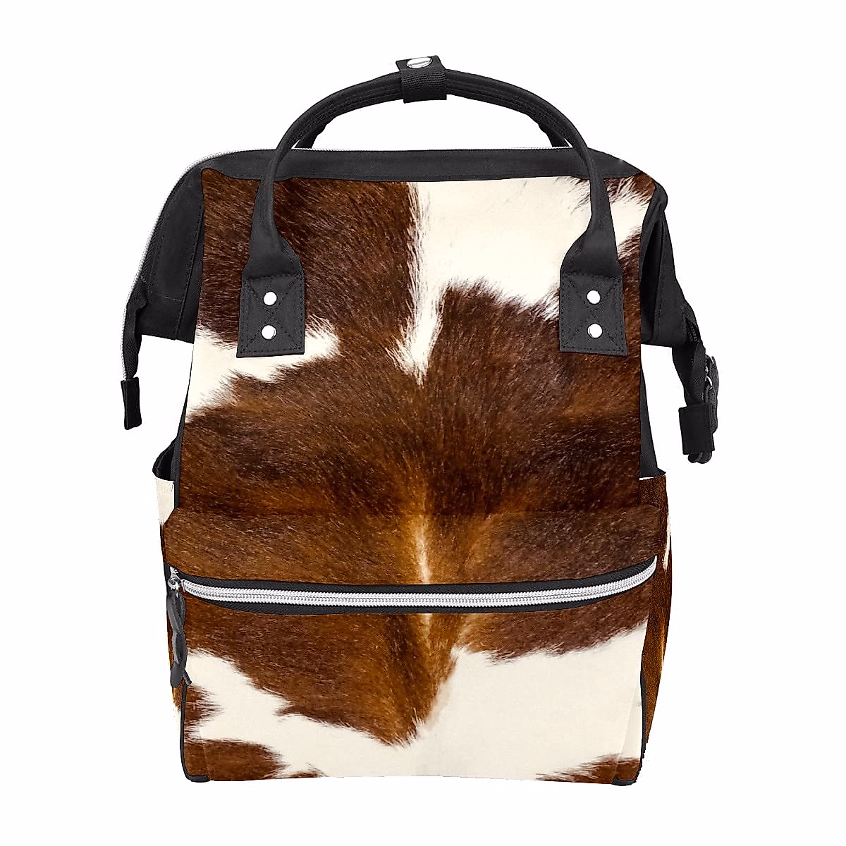 GACTIVITY Brown Cowhide Diaper Bag Travel Backpack Large Capacity Multi-Function Zipper Casual Travel Backpacks for Mom Dad Unisex