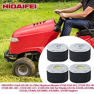 NIDAIFEI 4 Pack GX160 Air Cleaner Element Replaces Honda 17210-ZE1-505, 17210-ZE1-517, 17210-ZE1-822 for Honda GX110, GX120, GX120K1, GX140, GX160, GX160H1, GX200 Engines