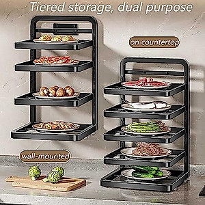 Kitchen Side Dish Organization Rack, Wall-Mounted Multi-Layer Preparation Storage Shelf, Detachable and Height Adjustable, for Kitchen, Hot Pot