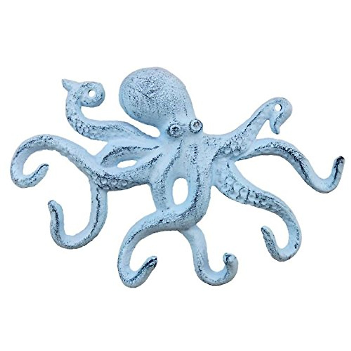 Rustic Dark Blue Whitewashed Cast Iron Octopus Hook 11 Inch - Decorative Hook - Sealife Metal Wall Hook