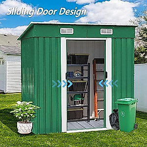 Clevich 6 ×3.5 FT Outdoor Storage Shed, Metal Garden Tool Shed, Outside Sheds w/Sliding Door & Vents, Waterproof Storage Cabinet, Backyard Patio Lawn, for Bike, Pet Room, Utility Room(Dark Green)