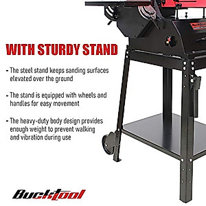 BUCKTOOL Powerful 1-1/2 HP Bench Belt Sander for Wood Working 6 in. x 48 in. Belt and 10 in. Disc Sander with Movable Stand BD61000