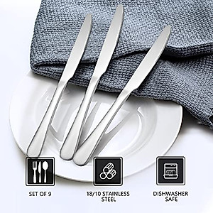 Drun 9-Piece Dinner Knives Set, Stainless Steel Silverware Set, Mirror Polished Kitchen Utensil Use for Home, Kitchen or Restaurant, Flatware Cutlery Dishwasher Safe (Silver 9 Inch)