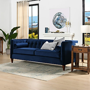 Jennifer Taylor Home Kinsley 84" Modern Tuxedo Tufted Sofa, Navy Blue Velvet
