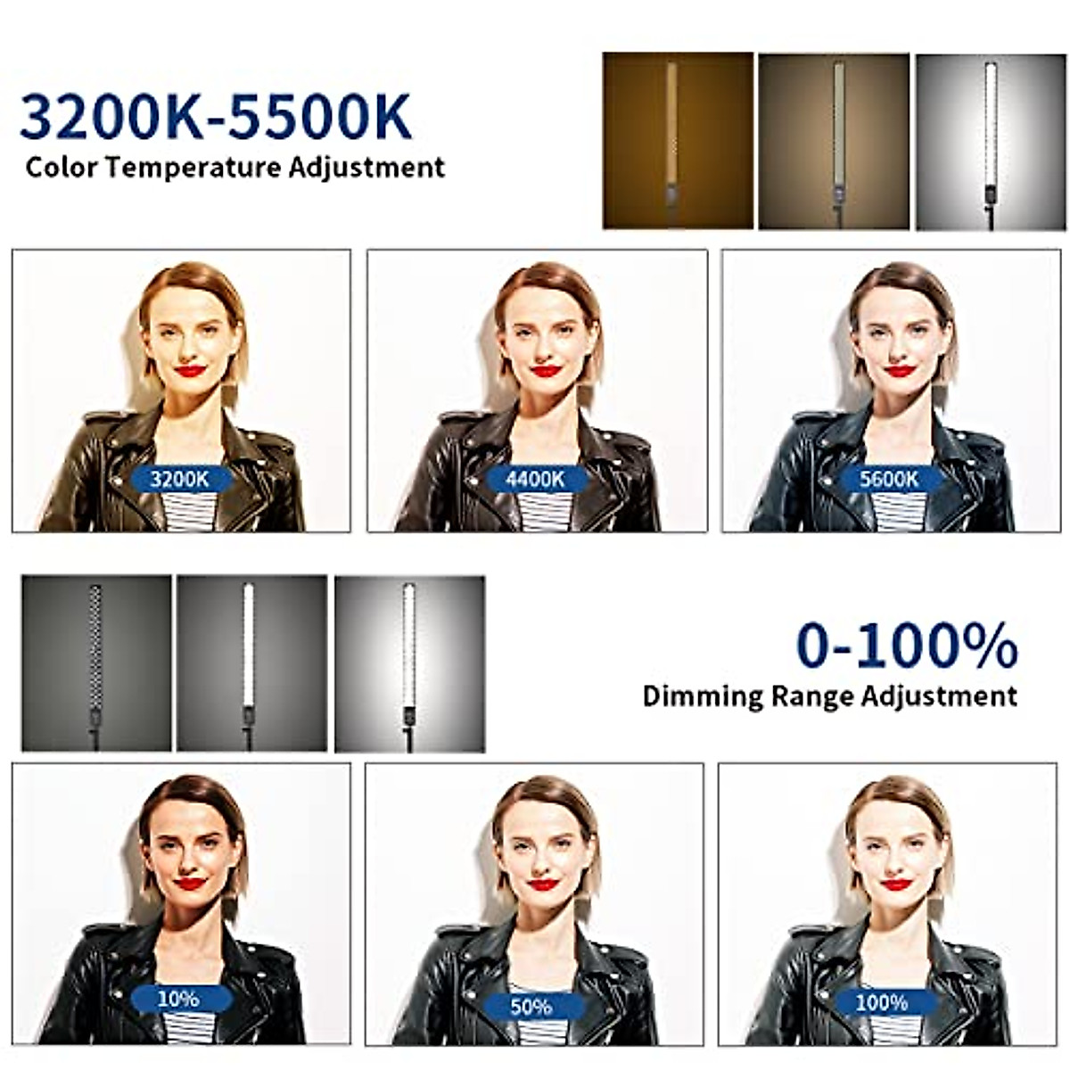 GIJUANRING Photography Lighting,Battery Powered Rechargeable LED Studio Light Wand Dimmable 3200-5500K Portable Handheld Stick Light with Li-Ion Battery,Stand for Portrait,Photo Studio,Outdoor Video