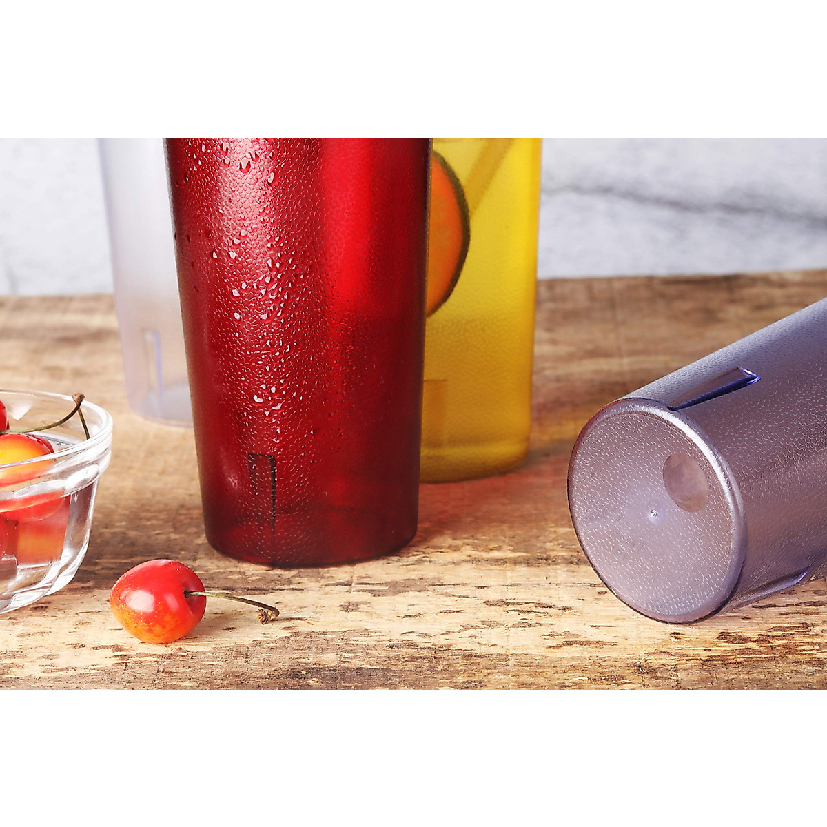 New Star Foodservice 46281 Tumbler Beverage Cup, Stackable Cups, Break-Resistant Commercial SAN Plastic, 12 oz, Blue, Set of 12