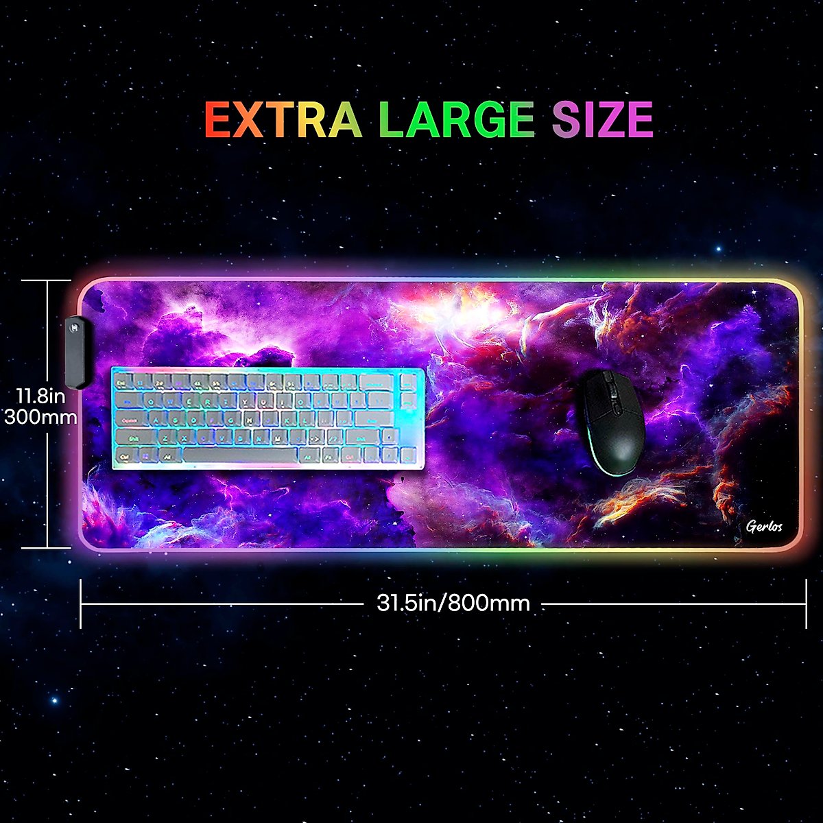Gerlos RGB Large Gaming Mouse Pad, Extended Soft LED Mouse Pad, Non-Slip Rubber Base, Water Resist Keyboard Pad, Computer Mousepad 31.5×11.8 inches