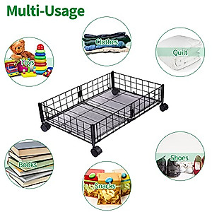 Riian Under the Bed Storage Underbed Storage with Wheels Space-saving Under Bed Rolling Storage Drawers Containers with Wheels for Bedroom Clothes Shoes Toys Blankets Movable - 2 Sets