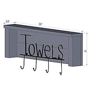 Wood Bathroom Towel Rack Hooks 24 Inch | Wall Mount | Handmade Rustic Reclaimed Wood - Whitewash