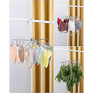 WYCQKL Laundry Drying Rack 2 Pack, 24 Clips Clothes Hangers, Collapsible Metal Dryer Rack for Drying Underwear, Towel, Socks, Baby Clothes, Bras, Herbs