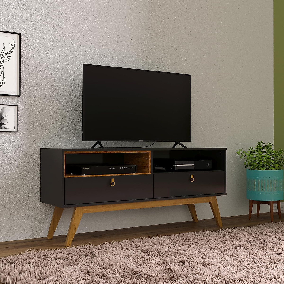 Boahaus Milwaukee Black Matte TV Stand - Mid-Century Modern Entertainment Center for TVs up to 55" - Durable Manufactured Wood - Ample Storage Cabinets