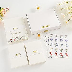 Crisky Thank You Cards 4 Assortment, Gold Foil Watercolor WildFlowers (50 Cards with Envelopes for Birthday, Baby Shower, Bridal Shower, Wedding, All Occasion)