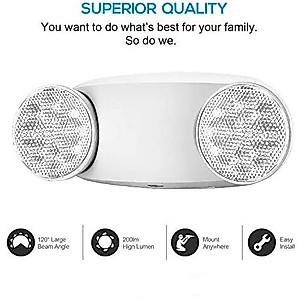 EXITLUX 1 Pack White LED Emergency Lights with Battery Backup, Two Head Adjustable Emergency Lighting Fixtures-Fireproof Materials-Emergency Lighting Fixture/Emergency Light Home.