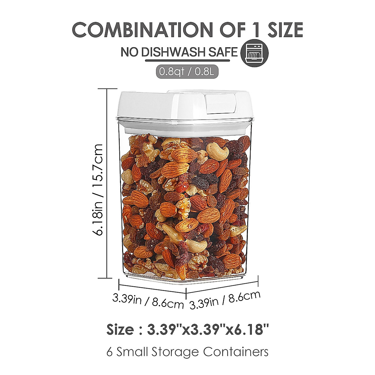 Vtopmart 6 PCS Airtight Food Storage Containers, BPA Free Plastic Snack Containers with Easy Lock Lids, for Kitchen Pantry Organization and Storage, Include 24 Labels, 0.8L