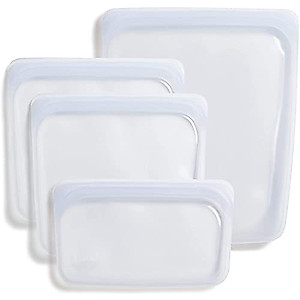 Stasher Silicone Reusable Storage Bag, Bundle 4-Pack Small (Clear) | Food Meal Prep Storage Container | Lunch, Travel, Makeup, Gym Bag | Freezer, Oven, Microwave, Dishwasher Safe, Leakproof