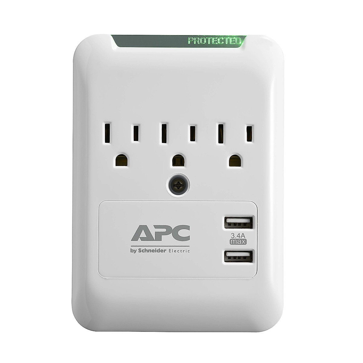 APC Wall Outlet Surge Protector with USB Ports, PE3WU3, (3) AC Multi Plug Outlet, 540 Joule Surge Protection