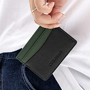 COTRUNKAGE Slim Leather ID Credit Card Holder Wallet for Men and Women, Green