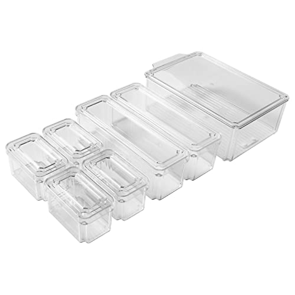 Modern-Depo 7 PCS Refrigerator Organizer Bins with Lids Food Containers with Various Size Stackable Storage Bins for Fridge, Countertop, Cabinets & Pantry