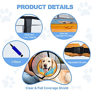Inflatable Dog Cone, Soft Dog Cone Collar After Surgery for M L XL Dogs, with Detachable Anti Licking Shield and Inflator, 2 in 1 Adjustable Alternative, Does Not Block Vision, L
