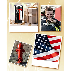 KIKERRO Thin Red Line Firefighter Gifts for Men, Fireman, Fire Fighter Department Team Essentials Coffee Mug Cup - 20oz Insulated Stainless Steel Tumbler, Black