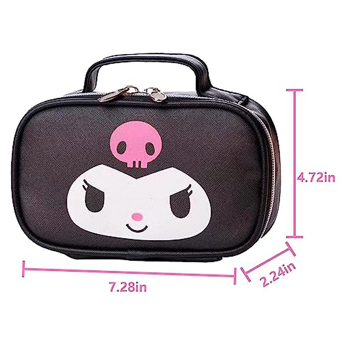NGCJZF Kawaii Anime Makeup Bag, Cute Cartoon Cosmetics Bag, Mini Travel Toiletry Bag, Waterproof Reusable Faux Leather Makeup Accessories for Women (Black)