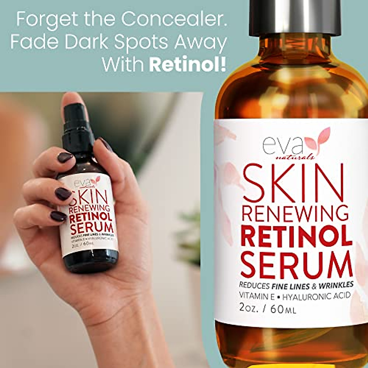 Eva Naturals Retinol Serum for Face with Hyaluronic Acid, Vitamin E & Organic Aloe - Retinol Face Serum that Reduce Wrinkles, Fine Lines & Dark Spots - Vitamin A, Anti Aging Serum (Double Sized 2oz Bottle)