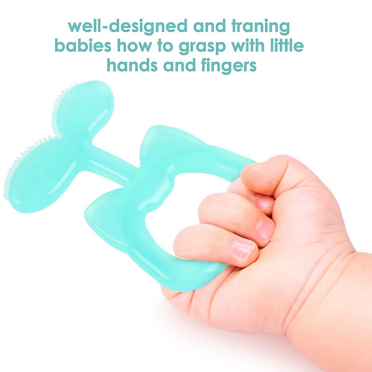 BumbleBee Baby Teething Toys Silicone Teethers with Bristles for Cleaning Babies’ Teeth and Gums, Helpful to Teething Pain, Jelly Blue and Green