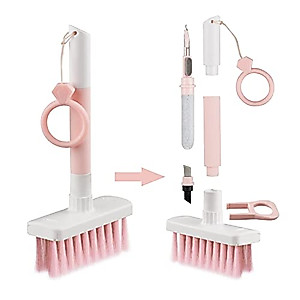 Soft Brush Keyboard Cleaner, Computer Cleaning Tool Kit, 7 in 1 Multipurpose Corner Slit Duster Keycap Puller and Soft Microfiber Brush for Bluetooth Headset Lego Airpods Laptop Camera Lens (Pink)
