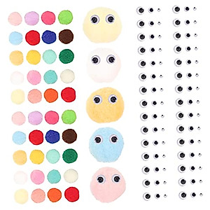 Pompom Balls with Wiggle Eyes Mini Pom Poms 2 Sets Handmade Fur Ball Nylon Yarn Puffer Ball Large, Medium and Small Bulk Crafts Assorted Pompoms