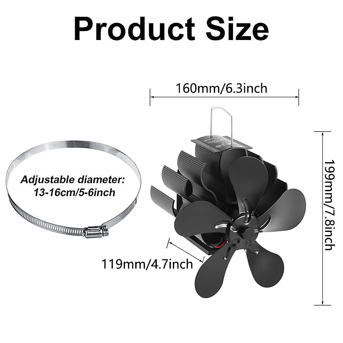 Fireplace Fans, 5 Blades Heat Powered Stove Fan, Wood Stove Fans for Stoves & Fireplaces Silent Heat Powered Fireplace Fan,No Electricity Required for Wood/Log Burner (5 Blades Fan)