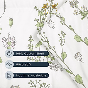 Wake In Cloud - Nap Mat with Removable Pillow for Kids Toddler Boys Girls Daycare Preschool Kindergarten Sleeping Bag, Floral Pattern Printed on White, 100% Cotton with Microfiber Fill