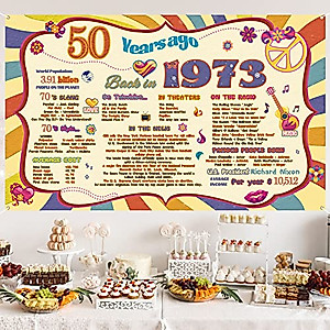 Crenics 50th Birthday Party Decorations, Retro Hippie Boho Back in 1973 Birthday Backdrop Banner, Large 50 Birthday Anniversary Poster Photo Background Party Supplies for Women Men, 5.9 x 3.6 Ft