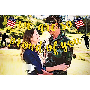 Military Going Away Party Decorations, Gold Glitter We Are So Proud of You Banner, We are So Proud of You American Flag Patriotic Soldier Banner for 4th of July Veterans Day Memorial Day Themed Party Decorations