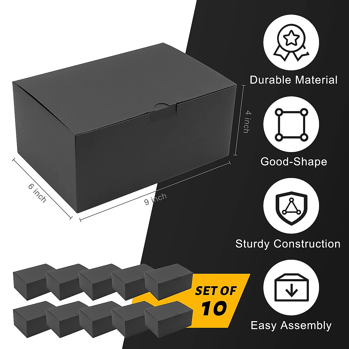 opaprain 10 Pack of 9x6x4 inch Black Gift Box with Lid, Recyclable Paper Suitable for Wedding, Festivals, Gifts, Graduation, Birthday