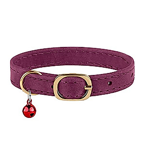 Cat Collar Adjustable Soft Genuine Leather Pet Collars for Cats Kitten Puppy Small Dogs (Burgundy)