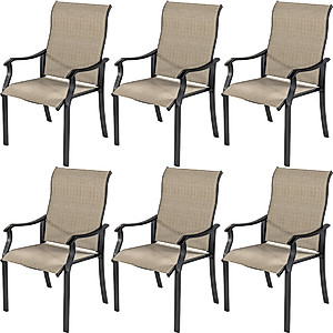 UDPATIO Patio Dining Chairs Set of 6, Outdoor Textilene Dining Chairs with High Back, Patio Furniture Chairs with Armrest, Metal Frame for Lawn Garden Backyard Deck, Brown