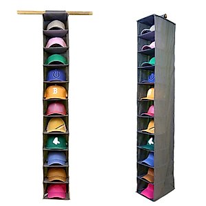 Perfect Curve 11-Pocket Closet Cap Organizer. 11 Shelf Hanging Closet Hat Organizer for Baseball Caps - Hat Storage For Up To 100 Caps - Baseball Hat Organizer - Gray