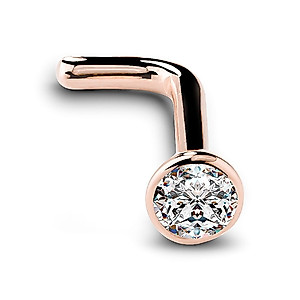 I1 2mm 0.03ct. t.w. Diamond Flush Bezel Set Diamond 14K Rose Gold L-Shape Nose Ring 20G
