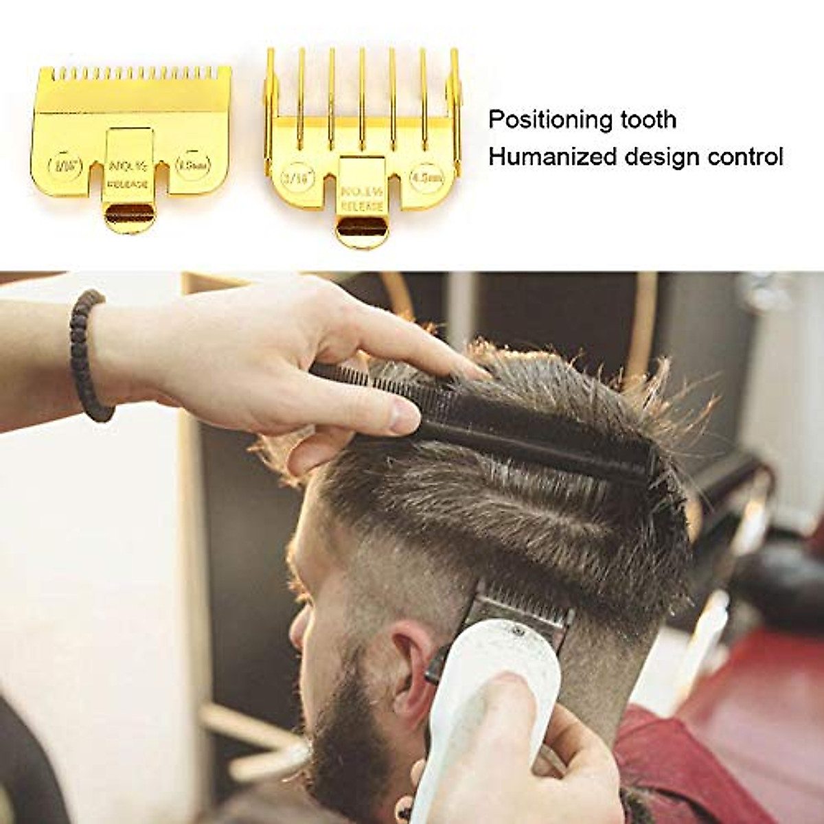 Universal Clipper Comb Attachment for, Professional Cutting Guide 1.5MM+4.5MM(electroplated plastics gold)