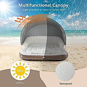Giantex Canopy Island, Pool Float Canopy w/SPF50+ Retractable Detachable Sunshade, Canopy Float Adult w/2 Cup Holders High Backrest Armrest, 71" x 71" Canopy Island Inflatable Lounge, Load 440LBS