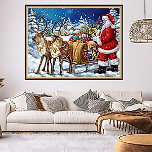 Magxvouy Beginners Cross Stitch Stamped Kits Full Range of Embroidery Starter Kits for Adults DIY 11CT Cross Stitches kit Embroidery Patterns Needlepoint Kits-Santa Claus and Elk 15.7x19.7 inch