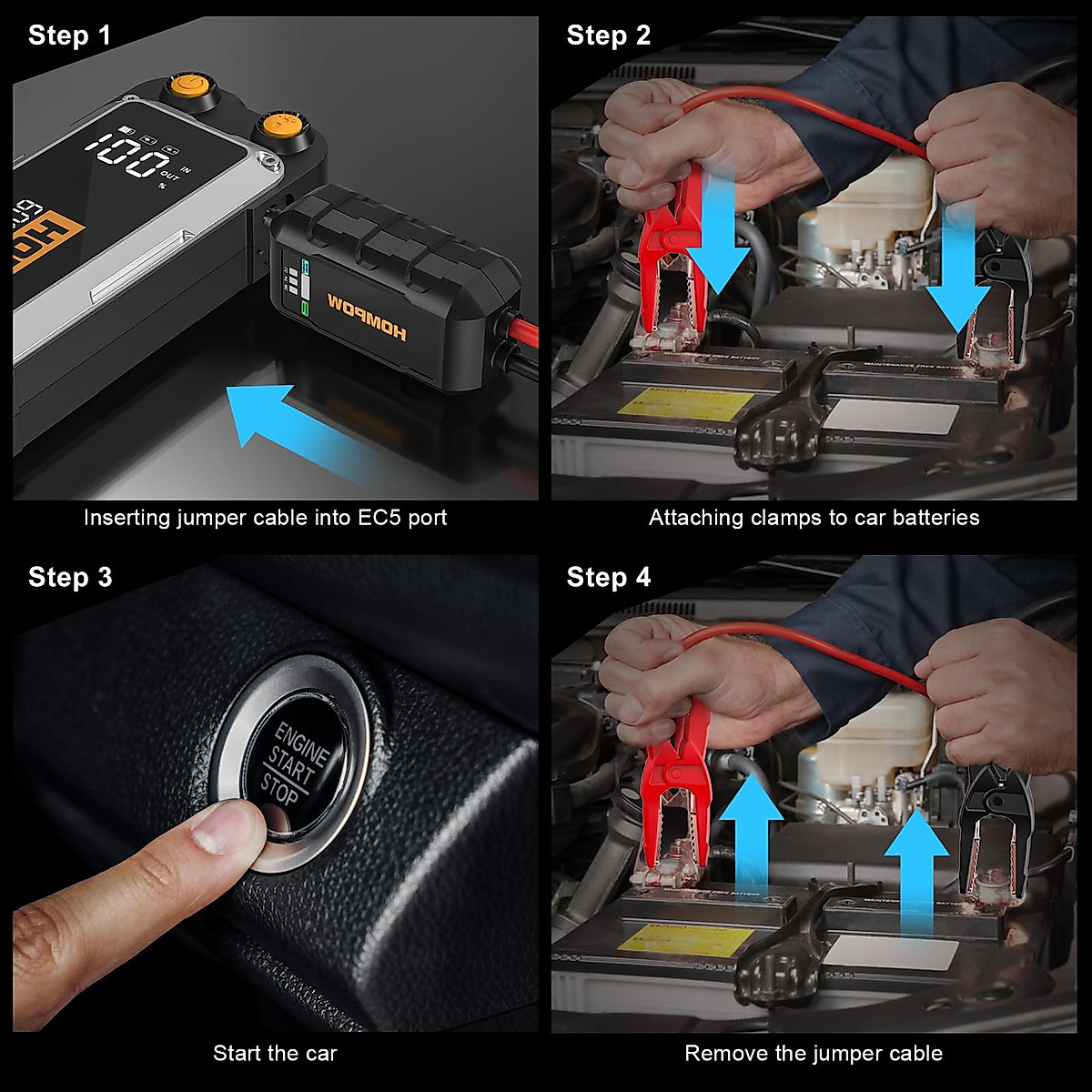 HOMPOW Jump Starter, 6000A Peak Portable 12V Car Battery Charger for All Gas and Up to 12L Diesel Engine, 28000mAh Jump Box with LED Light, USB, and LCD Screen
