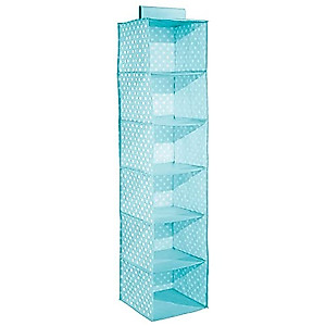 mDesign Soft Fabric Over Closet Rod Hanging Storage Organizer with 6 Shelves for Child/Kids Room or Nursery - Polka Dot Pattern - 2 Pack - Turquoise Blue with White Dots