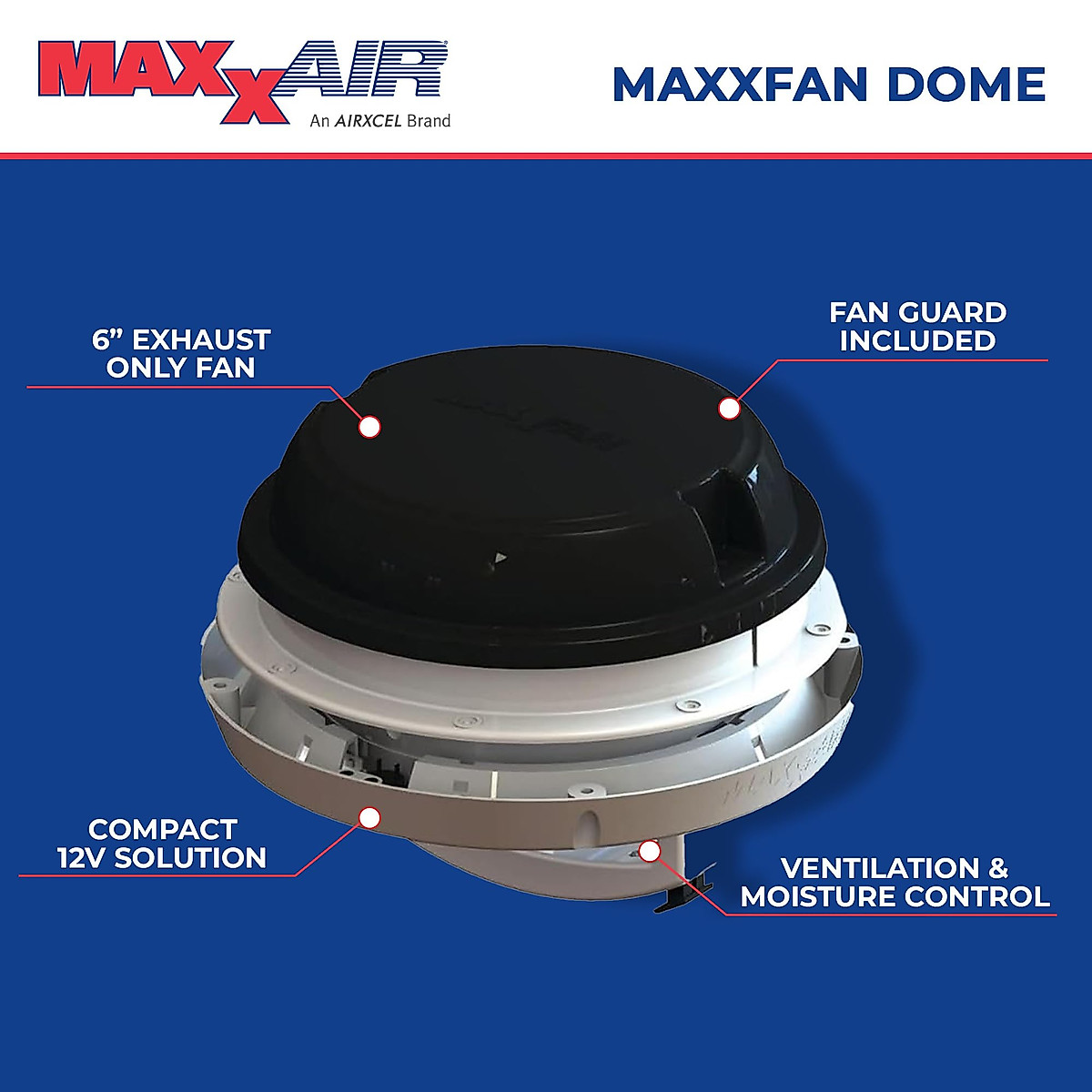 Maxx Air 00-03810B Fan Dome, 6" Fan, Black