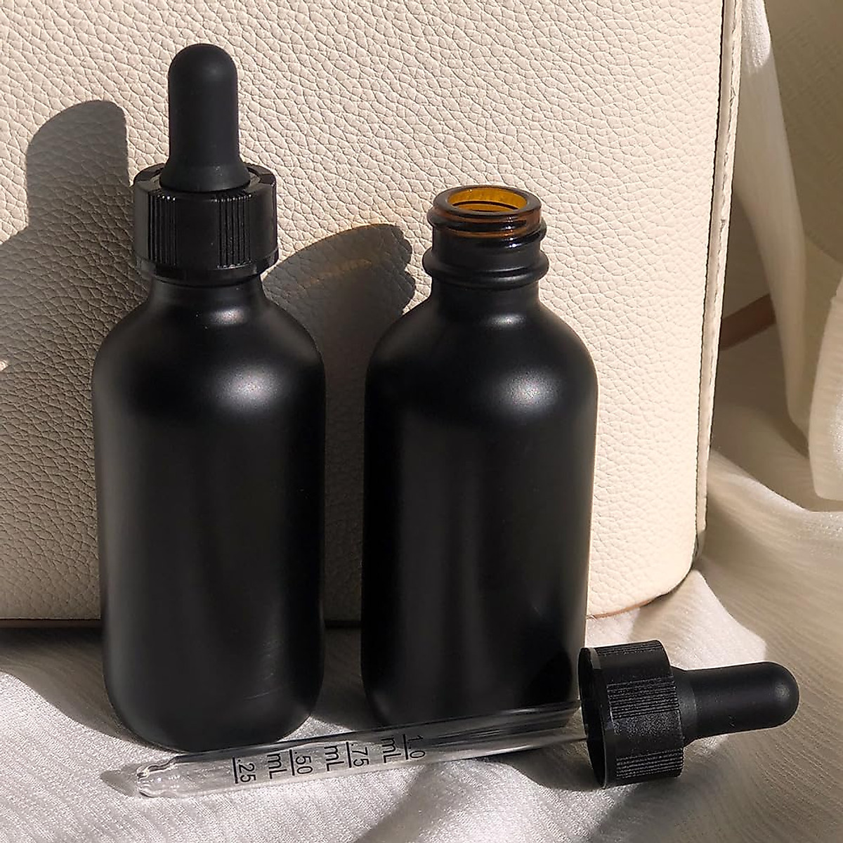 seafulee 60ml Black Coated Glass Bottle with Glass Eye Dropper, 2 oz Capacity,UV Safe Bottles for Essential Oils and Aromatherapy (Pack of 12)
