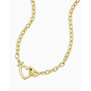 gorjana Women's Parker Heart Necklace, 18K Gold Plated, Cable Chain, Interlocking Double Open Hearts, Infinity Charm